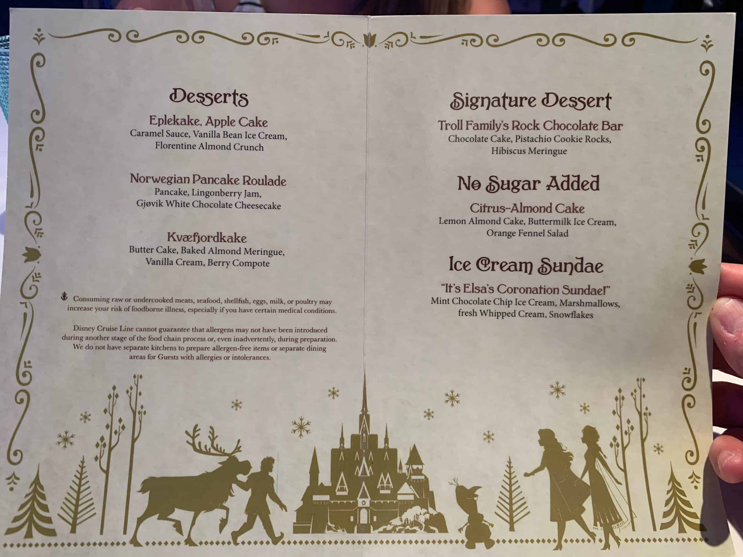 Disney Wish Arendelle Menu – Updated – Back to the Mouse